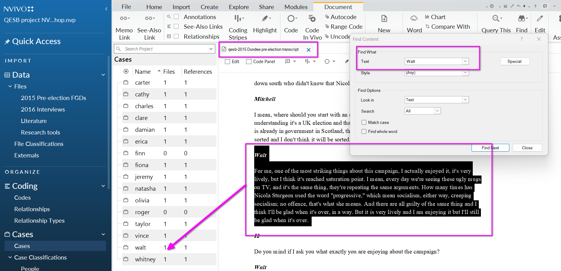 Coding material to cases – SGSSS NVivo Guidance