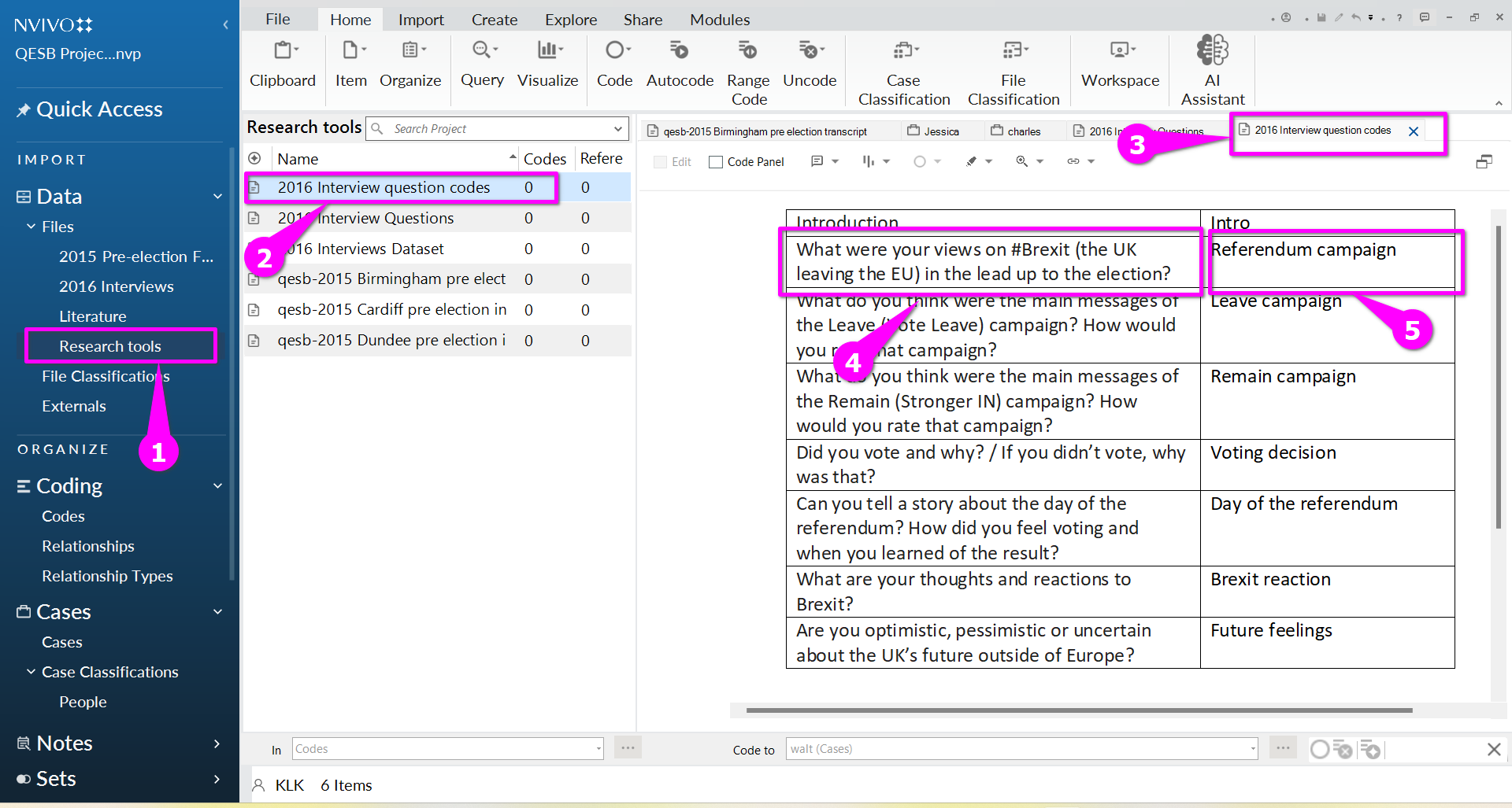 Question coding: manual approach – SGSSS NVivo Guidance